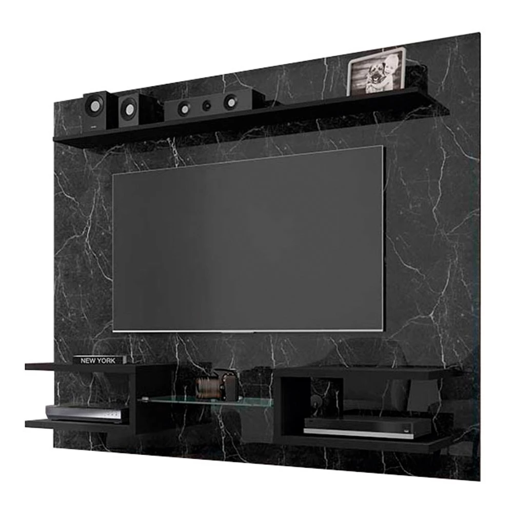 Painel para Tv Efeito Marmorizado Preto - Decora Barato